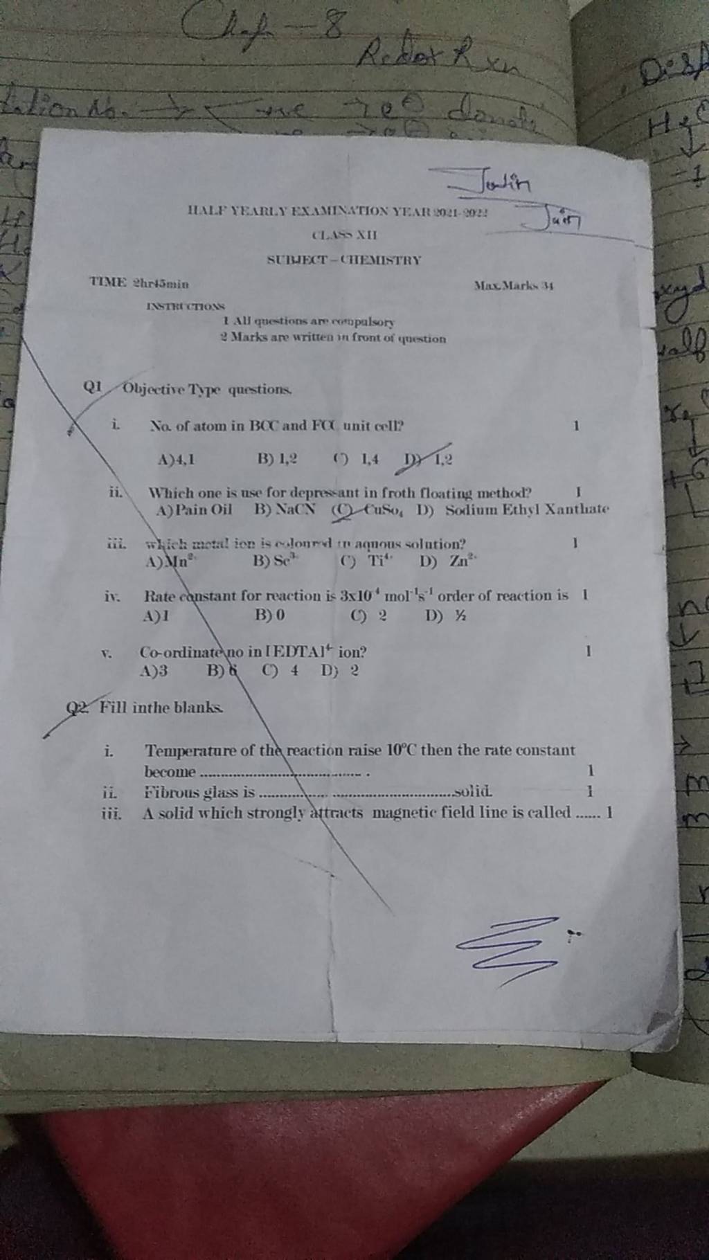 iv: Rate canstant for reaction is 3×10−4 mol−1 s−1 order of reaction is 1..