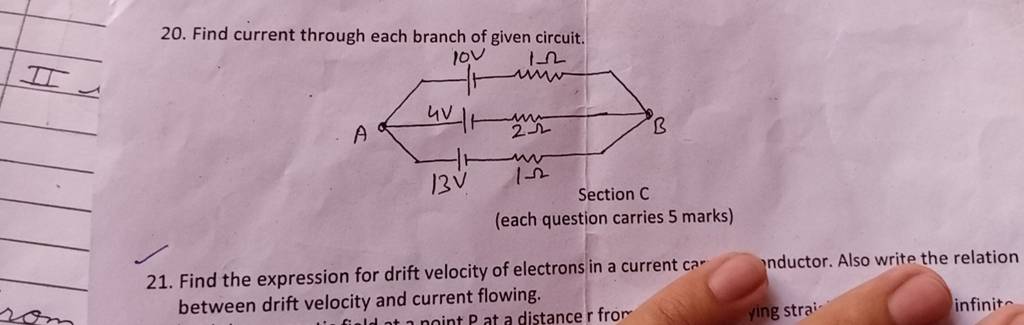 20. Find current through each branch of given circuit. | Filo