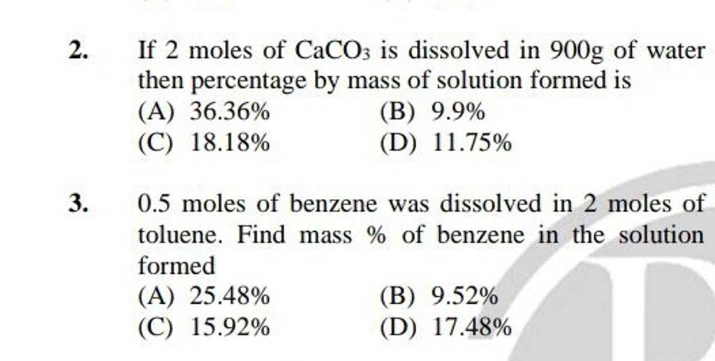 0.5 moles of benzene was dissolved in 2 moles of toluene. Find mass % of