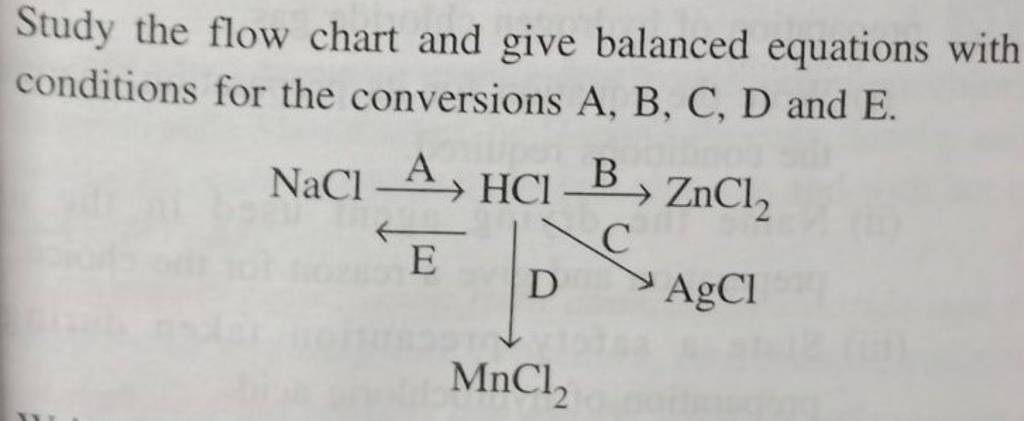 Study the flow chart and give balanced equations with conditions for the