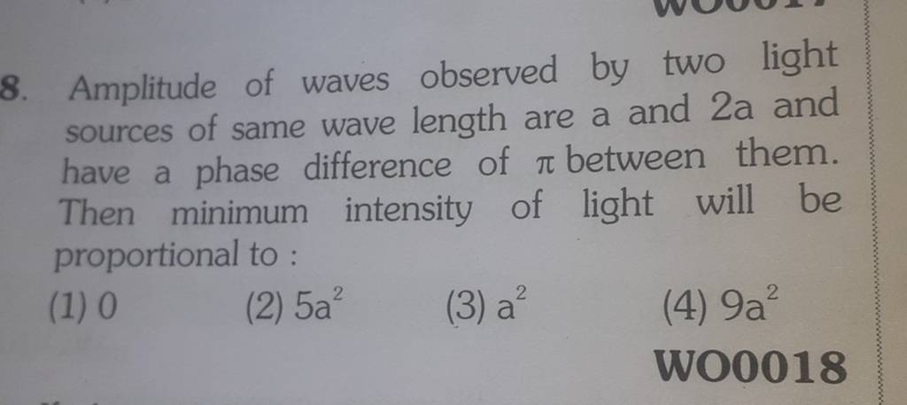 Amplitude of waves observed by two light sources of same wave length are
