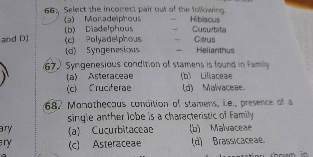 Monothecous condition of stamens, i.e., presence of a single anther lobe