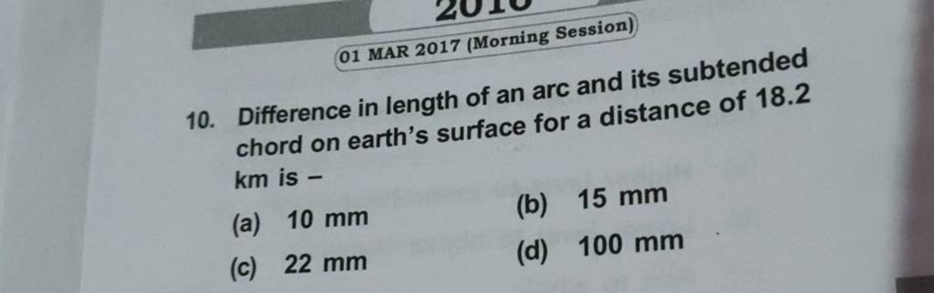 Difference in length of an arc and its subtended chord on earth's surface..