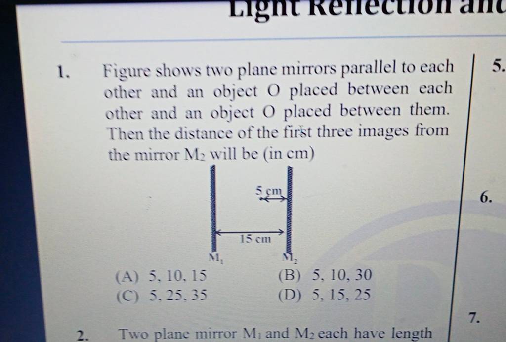 Figure shows two plane mirrors parallel to each other and an object O pla..