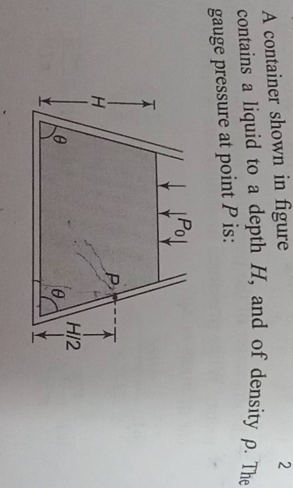 A container shown in figure contains a liquid to a depth H, and of densit..