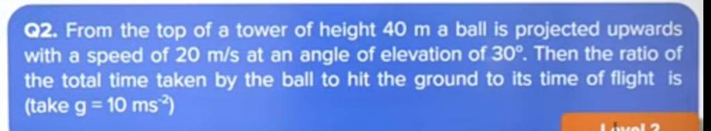 Q2. From the top of a tower of height 40 m a ball is projected upwards wi..