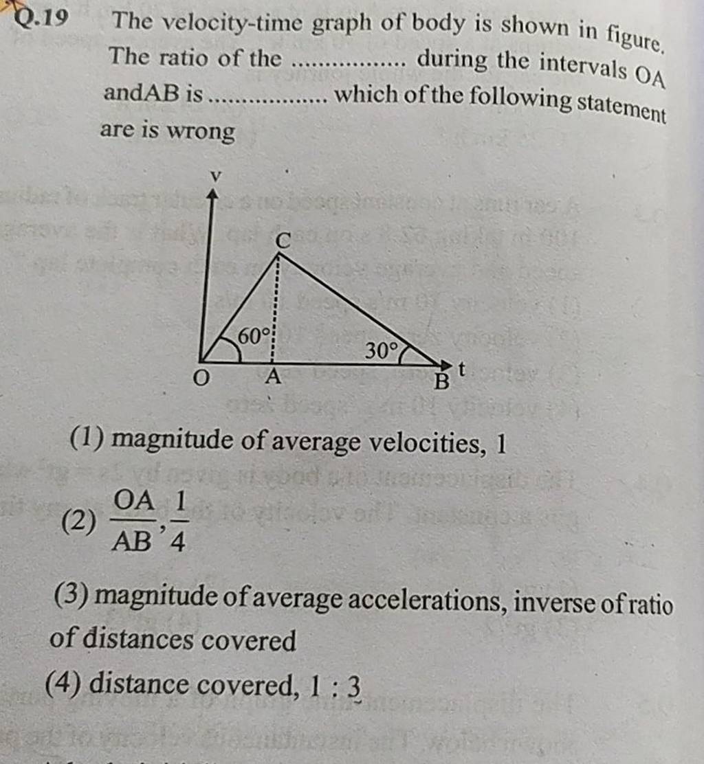 Q.19 The velocity-time graph of body is shown in figure. The ratio of the..