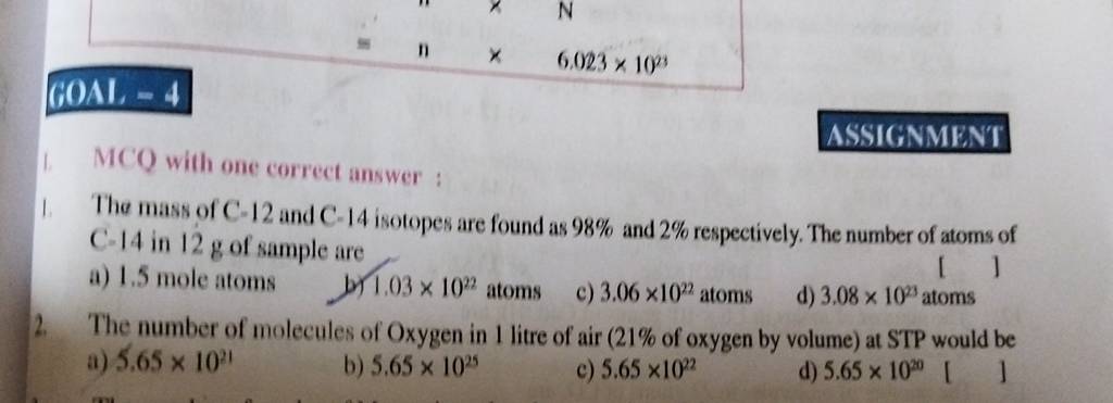 The number of molecules of Oxygen in 1 litre of air ( 21% of oxygen by vo..