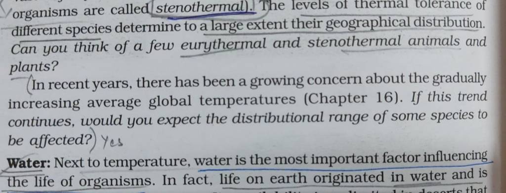 organisms are called/stenothermal). The levels of thermal tolerance of di..