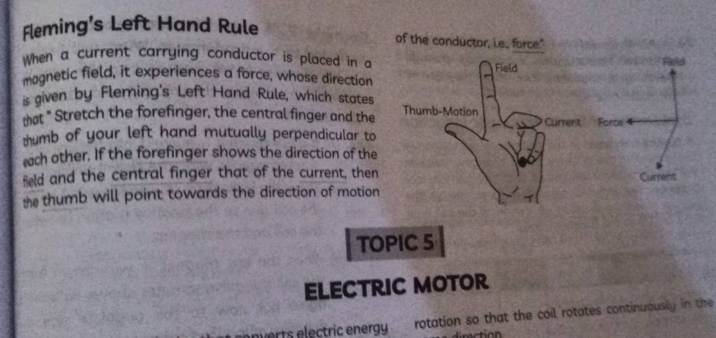 Fleming's Left Hand Rule of the conductor, Le, force: When a current carr..