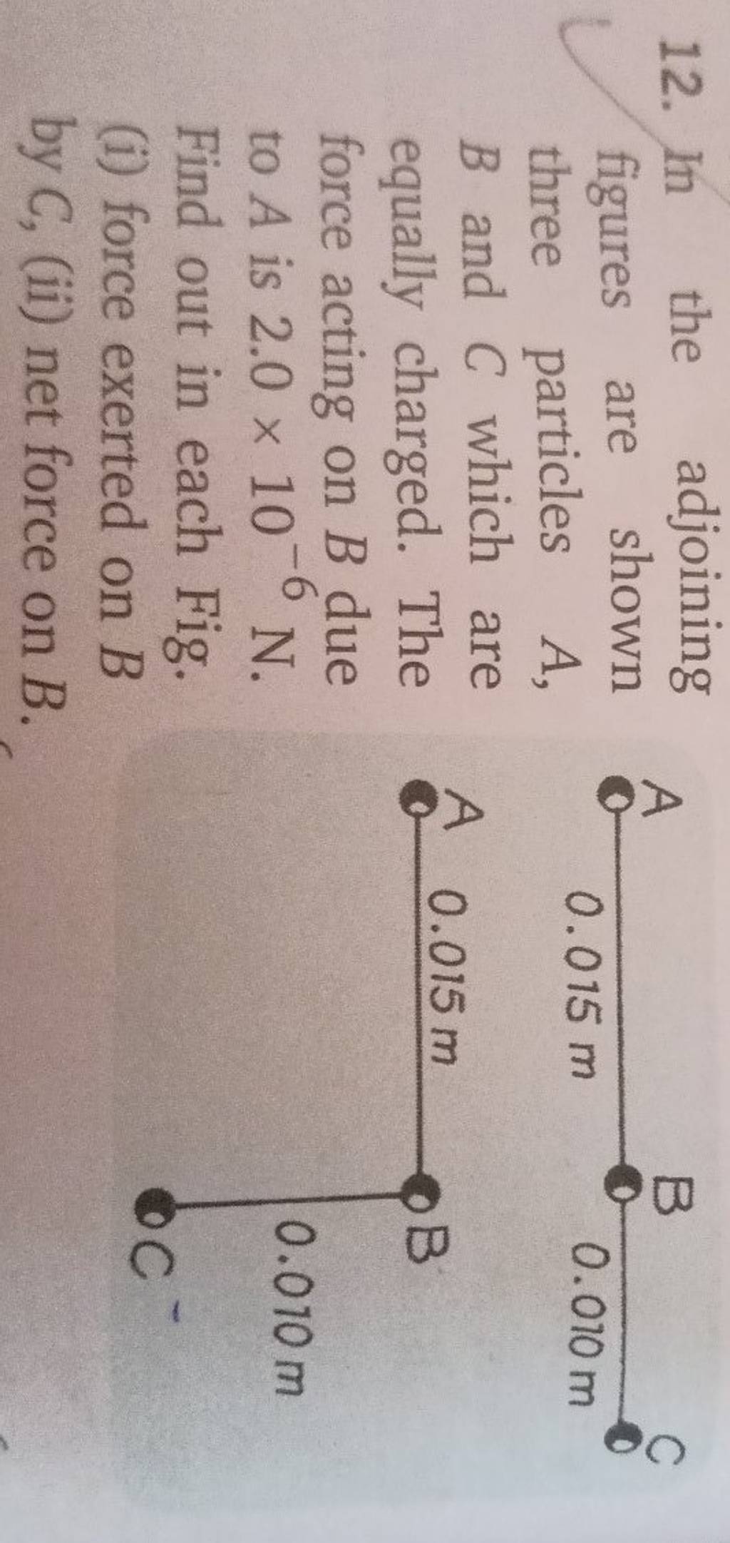 12. In the adjoining figures are shown three particles A B and C which ar..