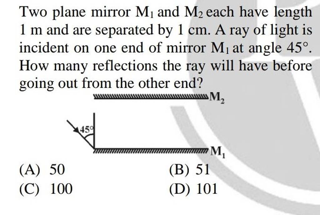 Two plane mirror M1 and M2 each have length 1 m and are separated by 1