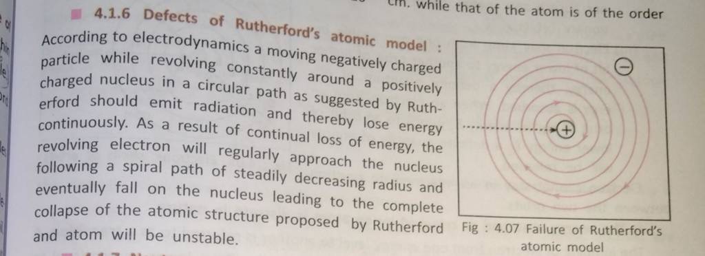 4.1.6 Defects of Rutherford's atomic model : According to electrodynamics..