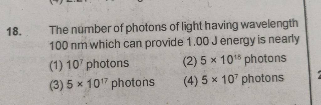 The number of photons of light having wavelength 100 nm which can provide..