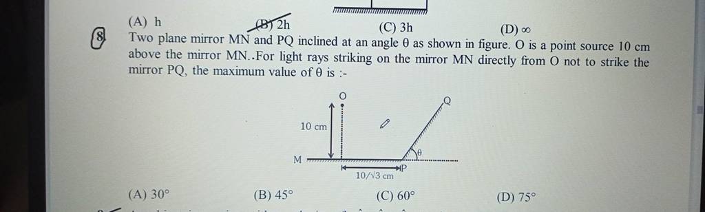 Two plane mirror MN and PQ inclined at an angle θ as shown in figure. O i..