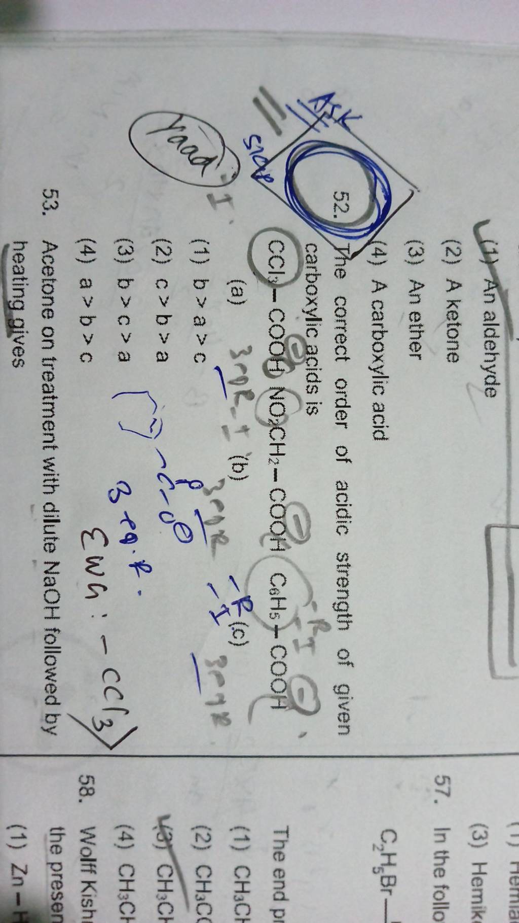 The correct order of acidic strength of given carboxylic acids is (a) उPQ.. The correct order of acidic strength of given carboxylic acids is (a) उPQ..