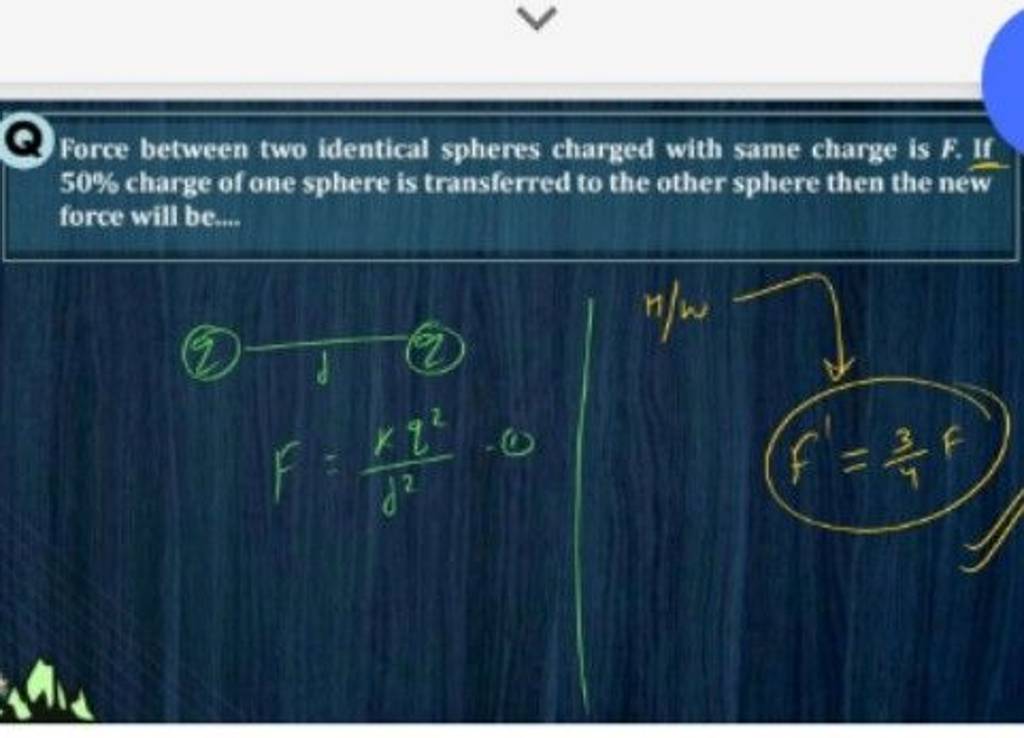 Force between two identical spheres charged with same charge is F. If 50%..