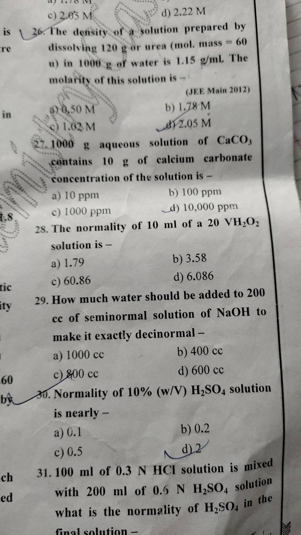 Normality of 10%(w/V)H2 SO4 solution is nearly - | Filo