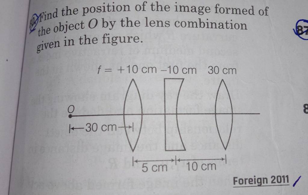 Frind the position of the image formed of the object O by the lens combin..