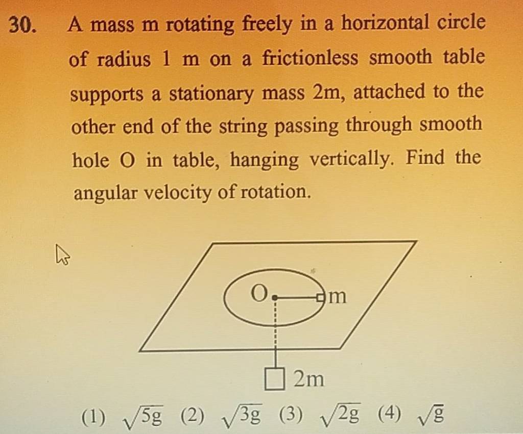 A mass m rotating freely in a horizontal circle of radius 1 m on a fricti..