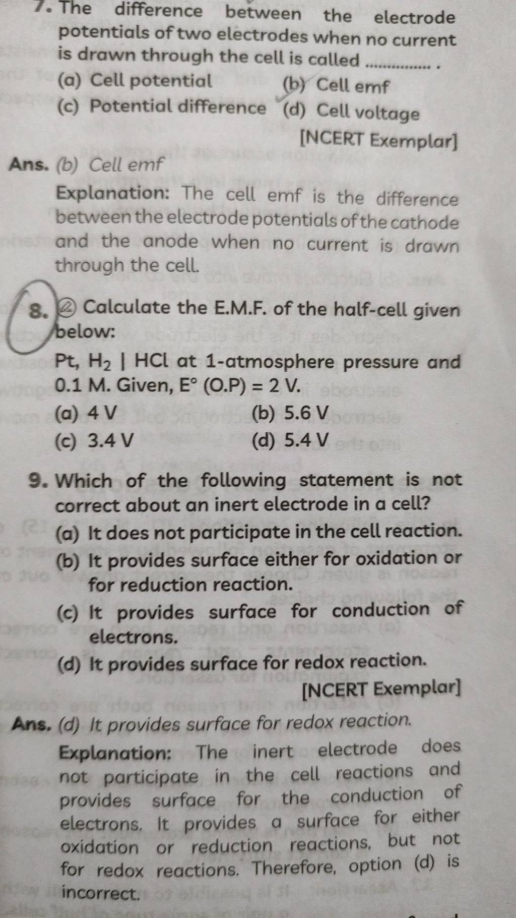 The difference between the electrode potentials of two electrodes when no..
