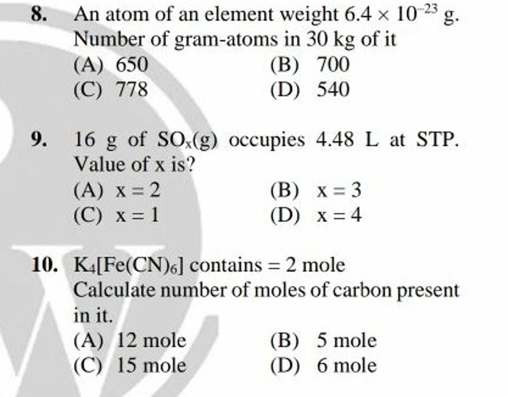 K4 [Fe(CN)6 ] contains =2 mole Calculate number of moles of carbon presen..