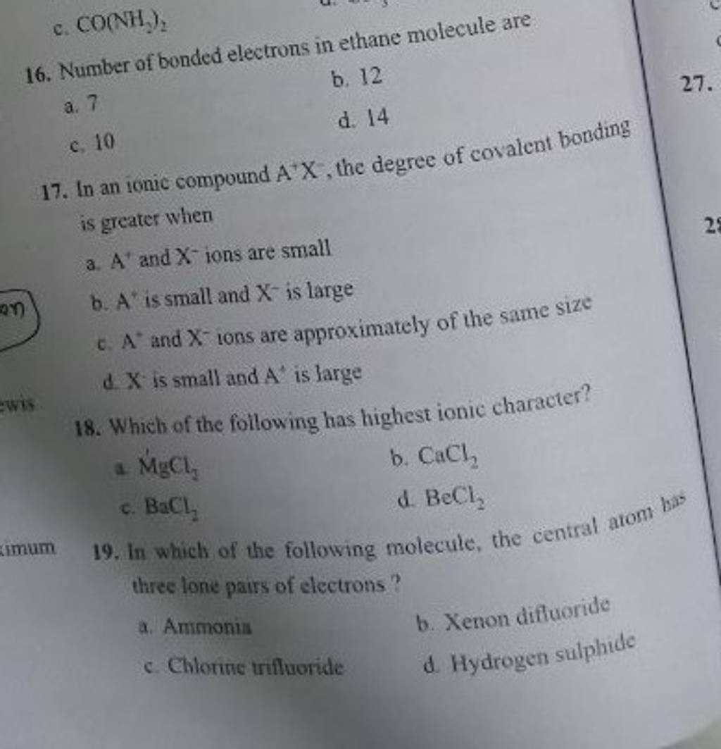 Number of bonded electrons in ethane molecule are | Filo