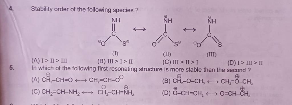 Stability order of the following species? (I) (II) (III) | Filo