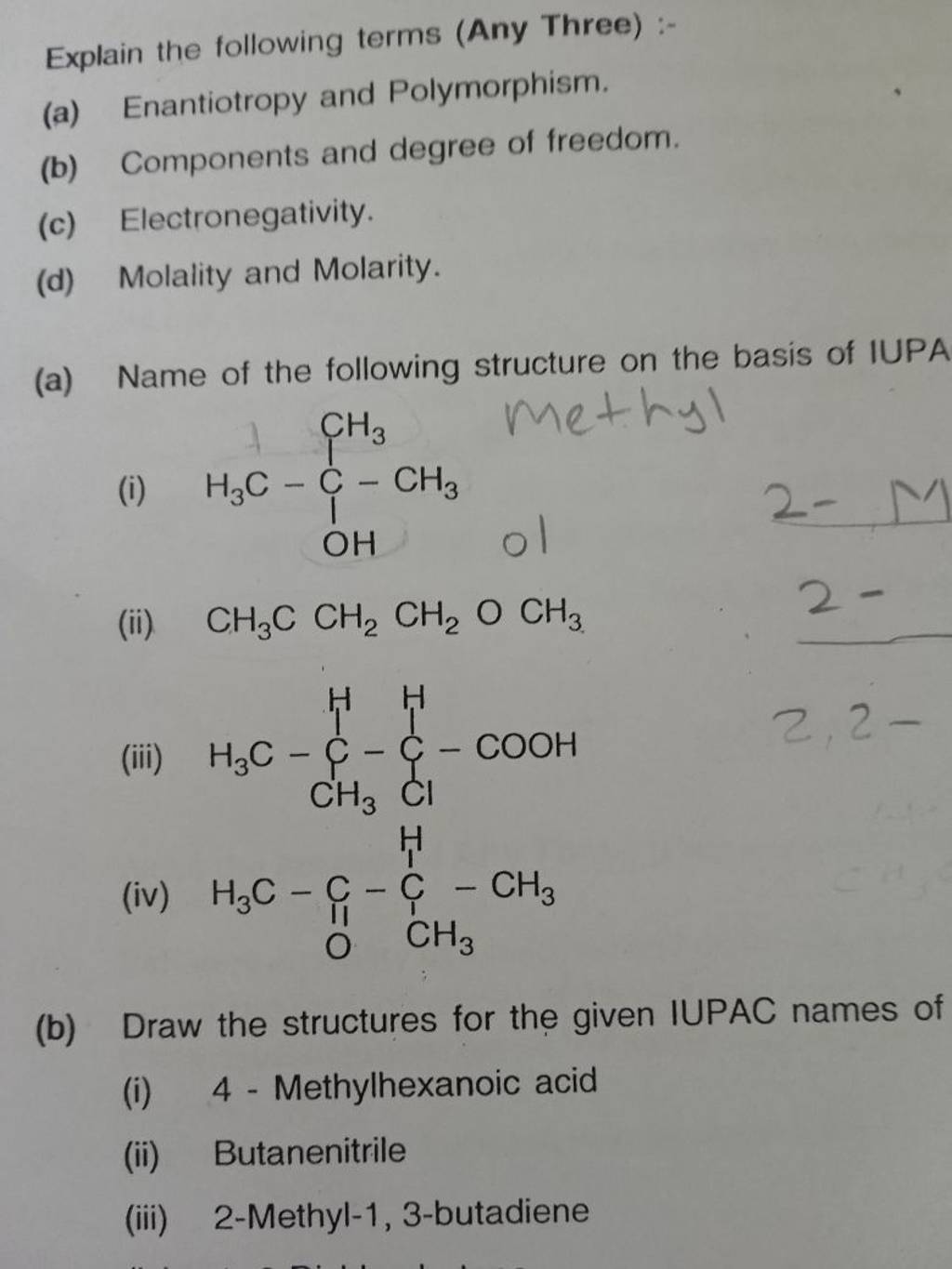Draw the structures for the given IUPAC names of | Filo