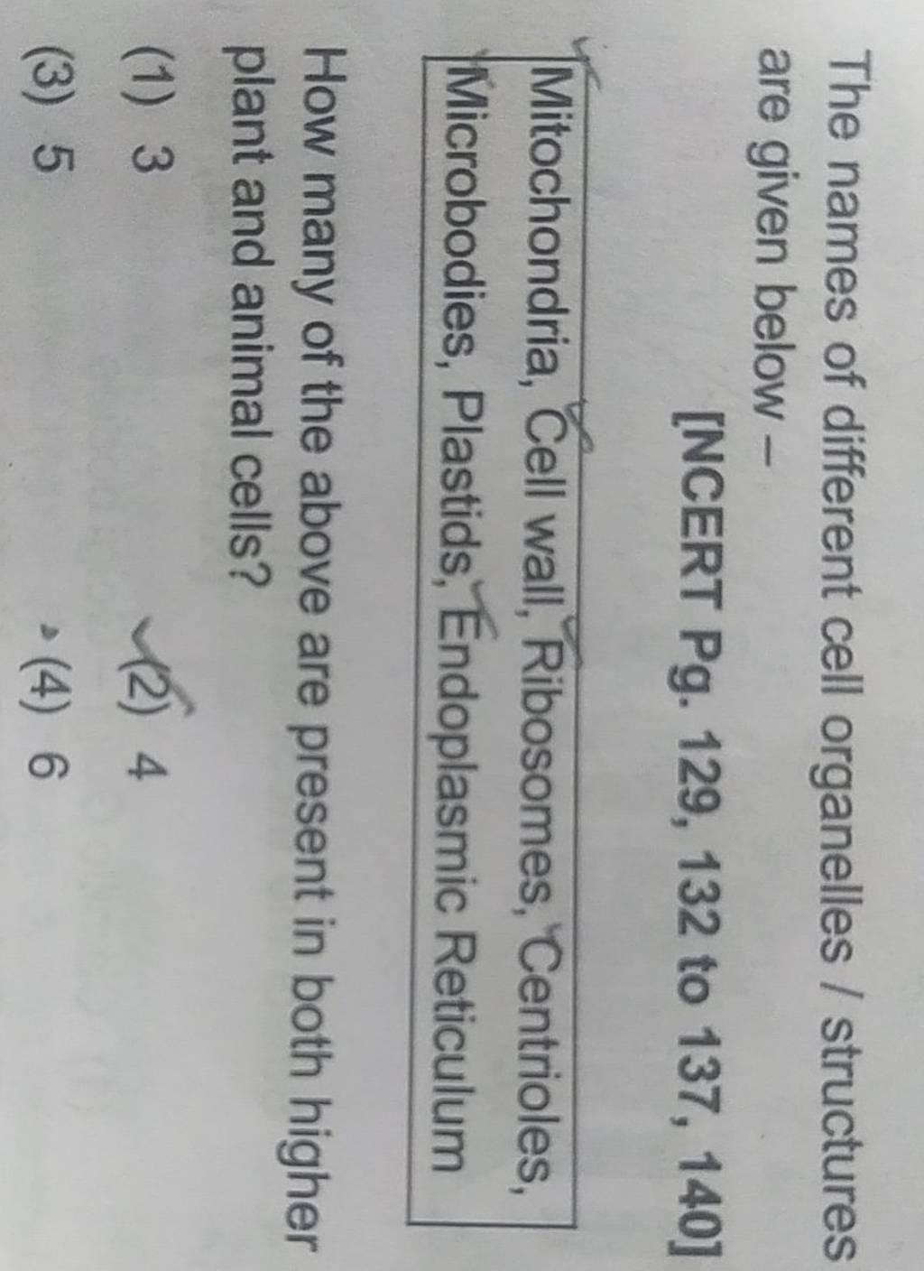 The names of different cell organelles / structures are given below - [NC..