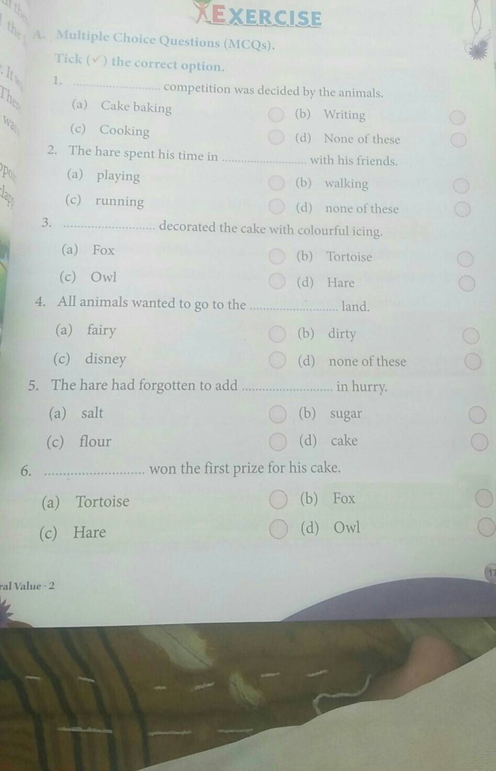 EEXERCISE A. Multiple Choice Questions (MCQs). Tick (∨) the correct optio.. EEXERCISE A. Multiple Choice Questions (MCQs). Tick (∨) the correct optio..