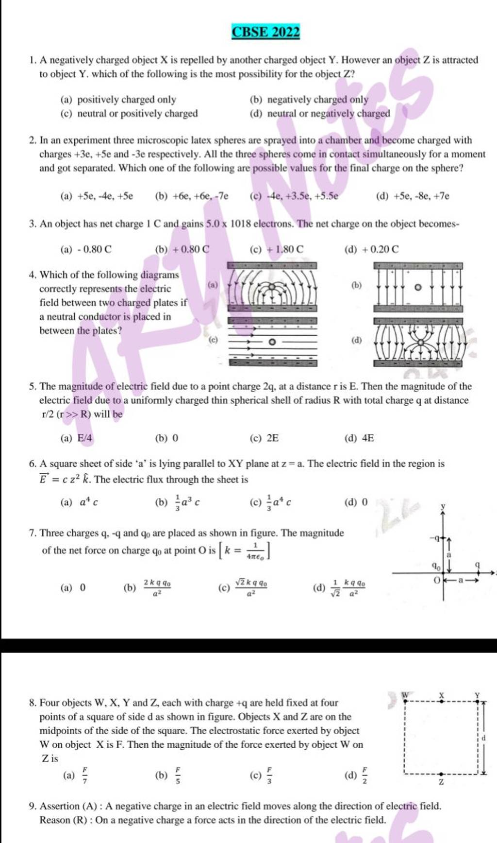 Which of the following diagrams correctly represents the electric field b.. Which of the following diagrams correctly represents the electric field b..