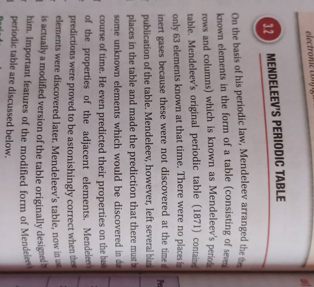 3.2) MENDELEEV'S PERIODIC TABLE On the basis of his periodic law, Mendele..