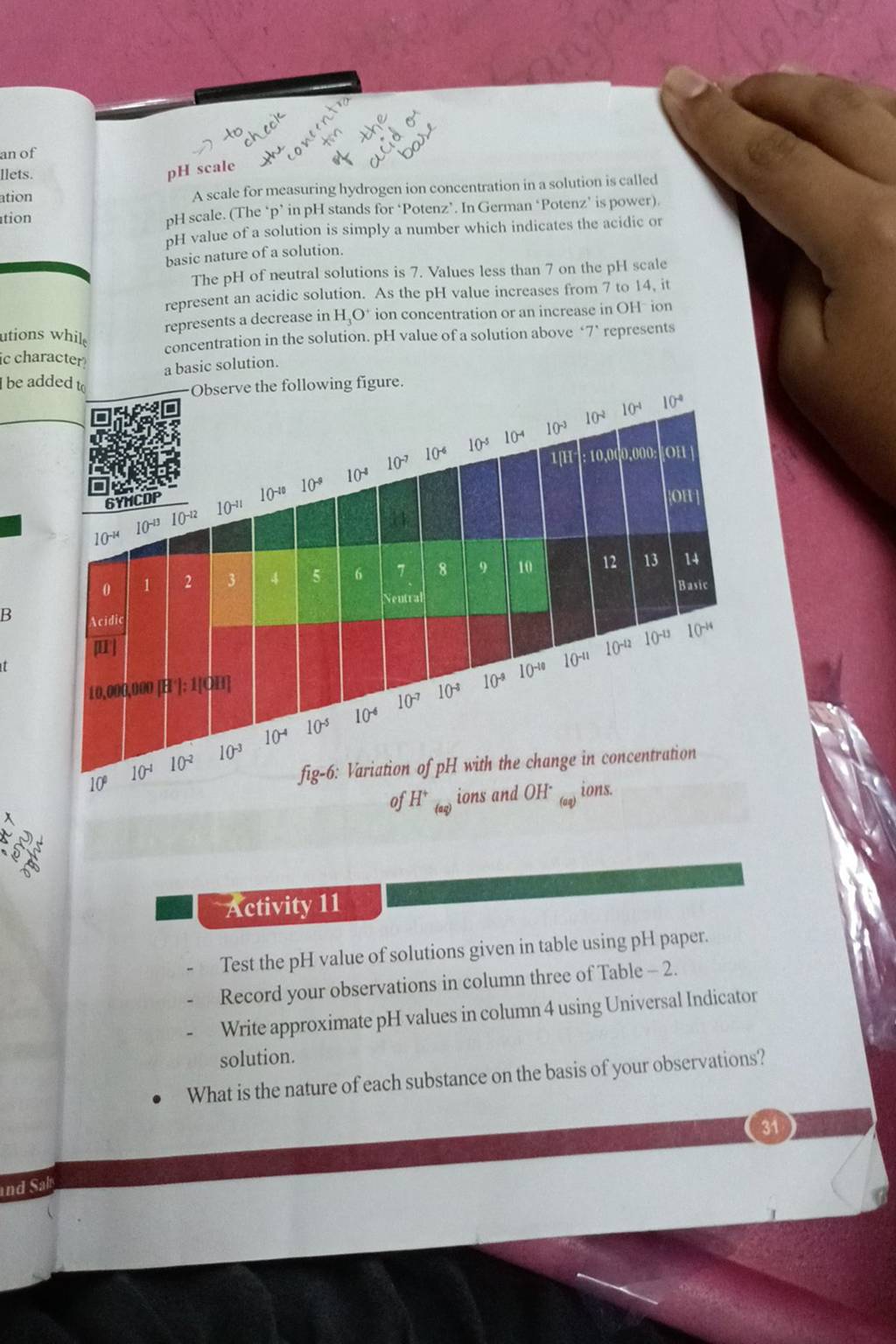 pH scale A scale for measuring hydrogen ion concentration in a solution i..