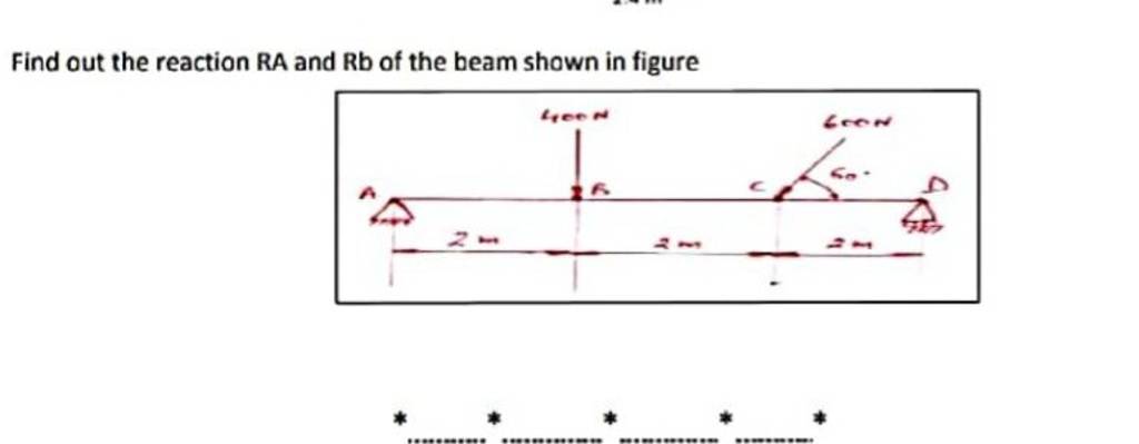 Find out the reaction RA and Rb of the beam shown in figure | Filo