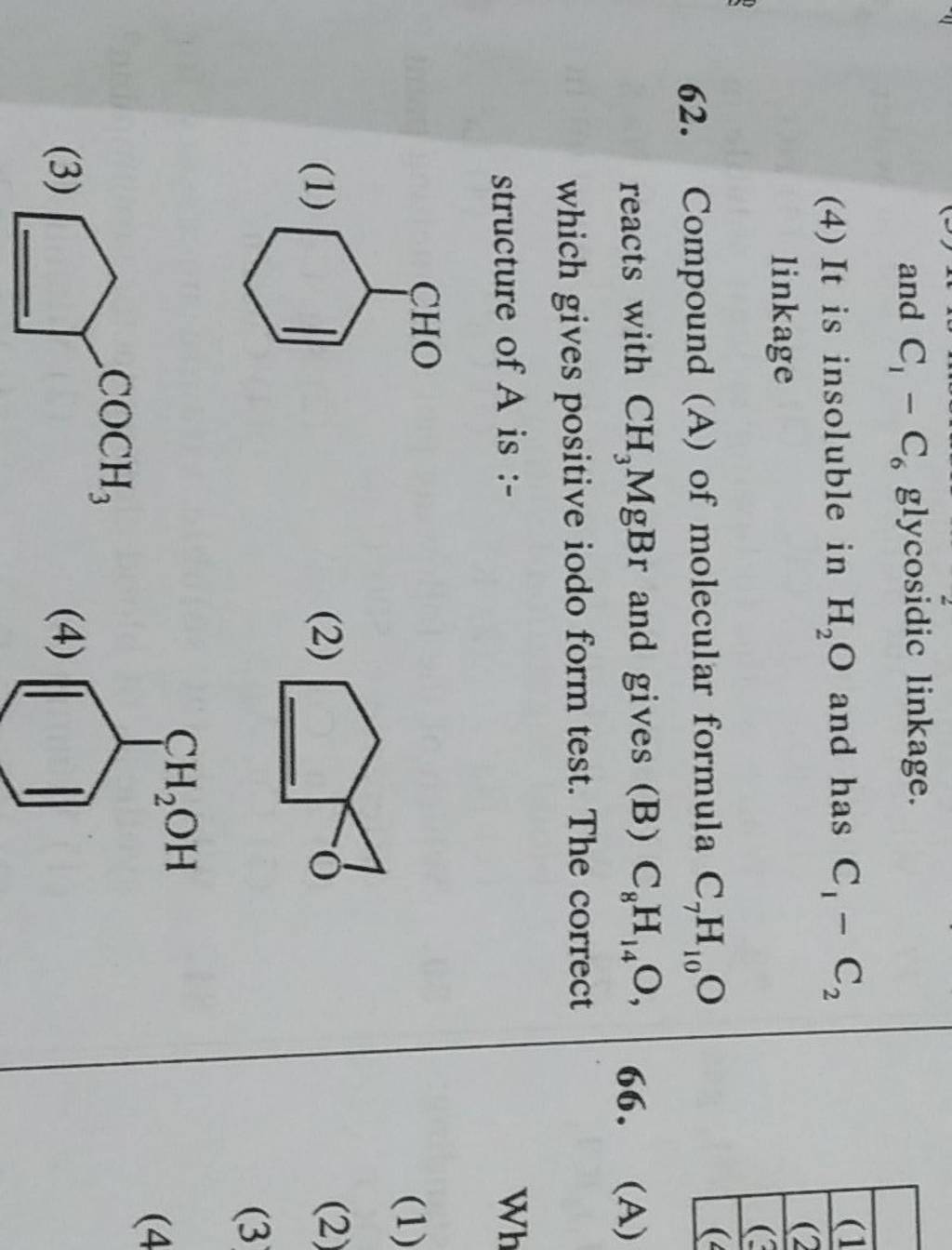 Compound (A) of molecular formula C7 H10 O reacts with CH3 MgBr and gives..