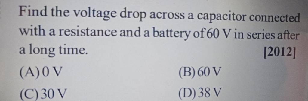 Find the voltage drop across a capacitor connected with a resistance and