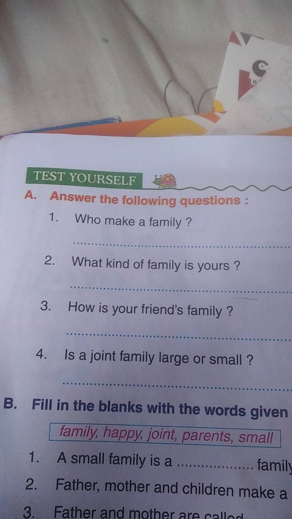 Fill in the blanks with the words given family, happy, joint, parents, sm..
