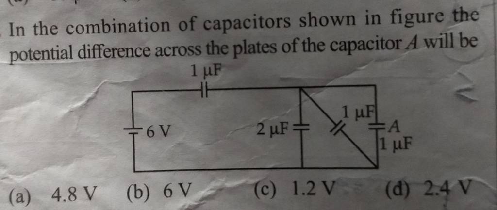 In the combination of capacitors shown in figure the potential difference..
