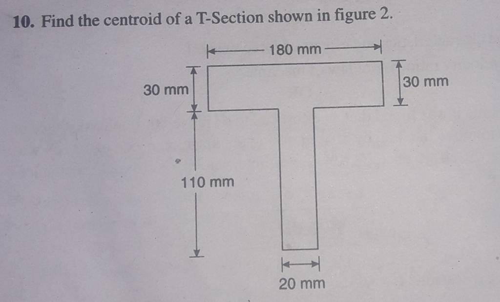 10. Find the centroid of a T-Section shown in figure 2 . | Filo
