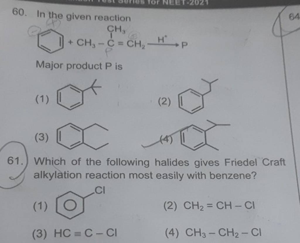 In the given reaction Major product P is | Filo