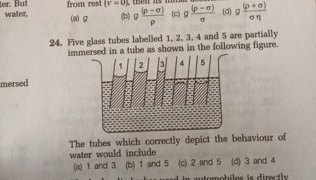 Five glass tubes labelled 1, 2, 3,4 and 5 are partially immersed in a tub..