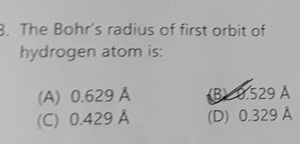 The Bohrs Radius Of First Orbit Of Hydrogen Atom Is Filo