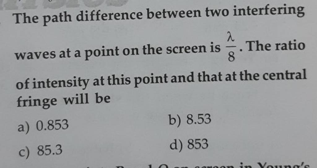 The path difference between two interfering waves at a point on the scree..
