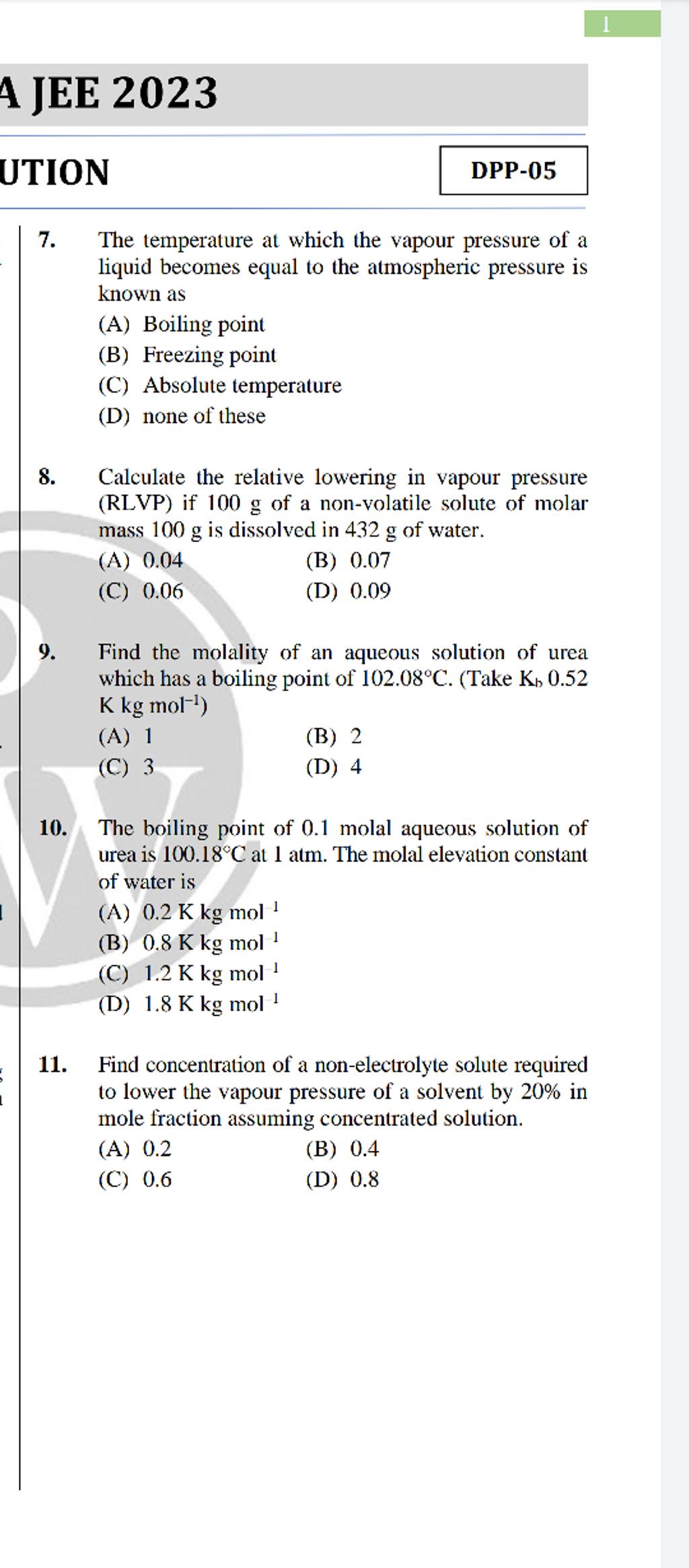 Calculate the relative lowering in vapour pressure (RLVP) if 100 g of a n..