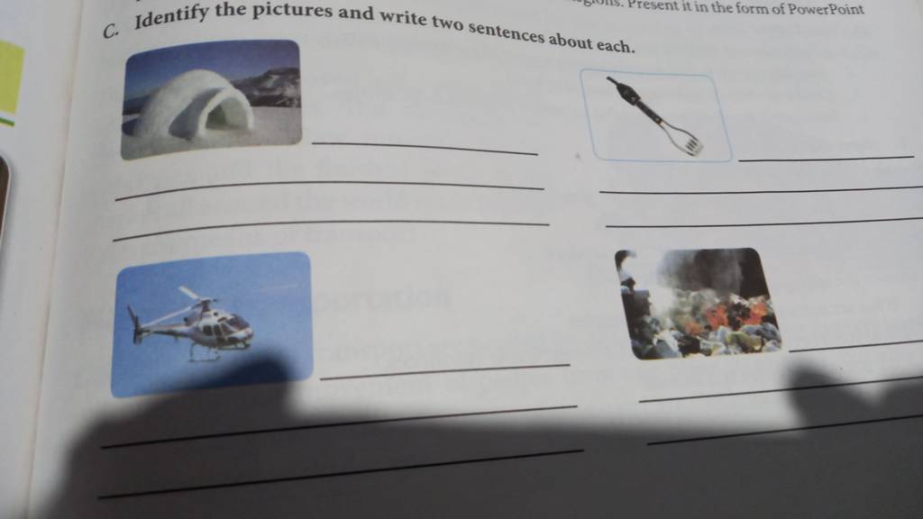 C. Identify the pictures and write two sentences about each. | Filo