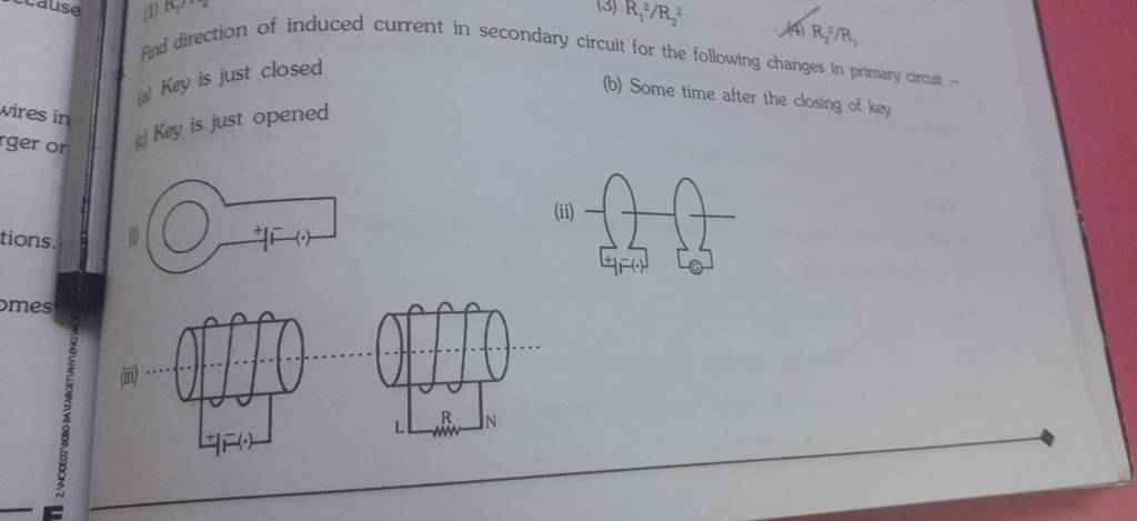 Find direction of induced current in secondary circuit for the following