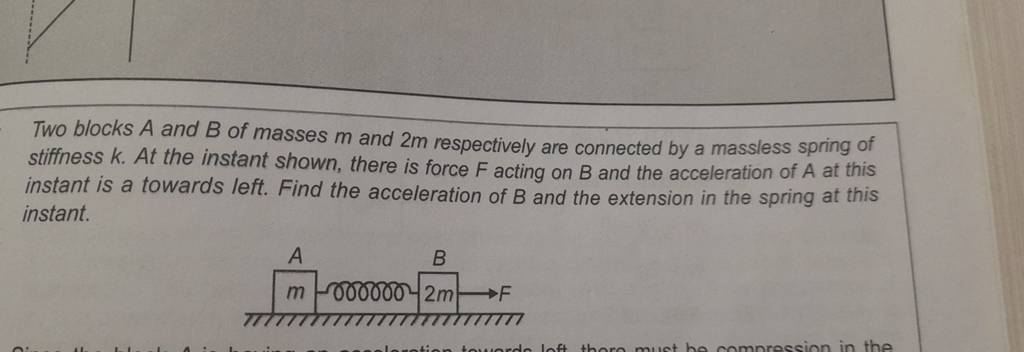 Two blocks A and B of masses m and 2m respectively are connected by a mas..