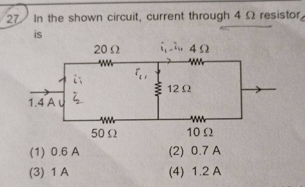 In the shown circuit, current through 4Ω resistor is | Filo