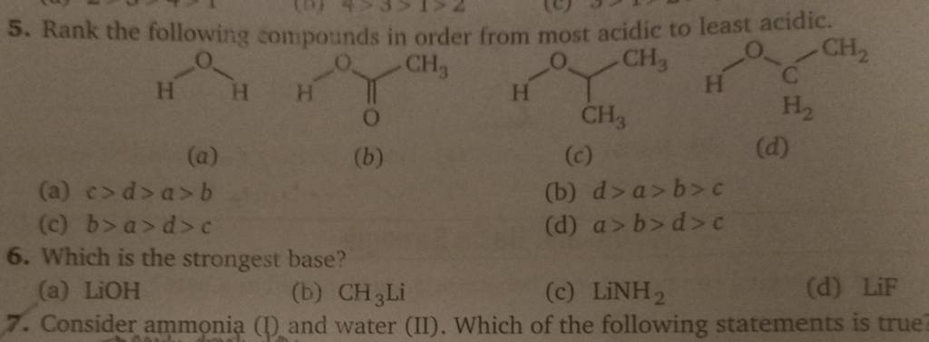 Rank the following compounds in order from most acidic to least acidic.